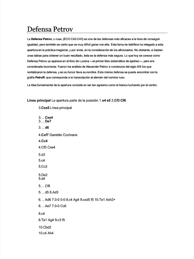 Defensa Petrov: Estrategias y Análisis | PDF
