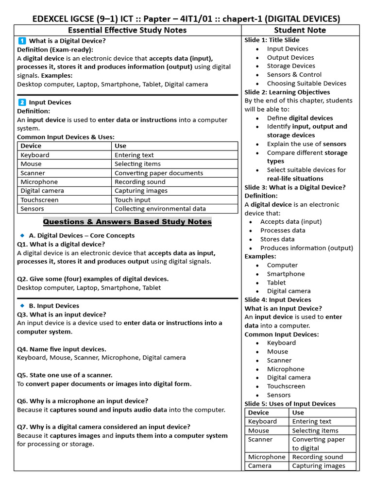 Teacher Note of Edexcel Igcse (9-1) Ict Papter - 4it1-01 Chapert-1 ...