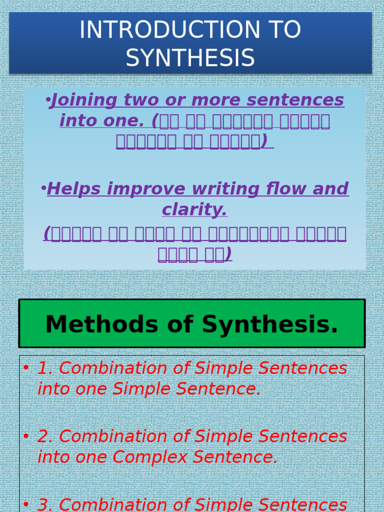 Sentence Synthesis Techniques Explained | PDF | Verb | Linguistics