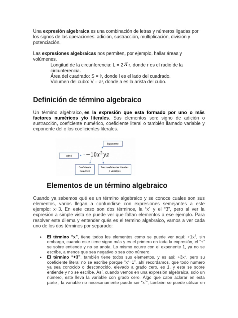 Definición y Clasificación de Términos Algebraicos | PDF | Teoría de ...