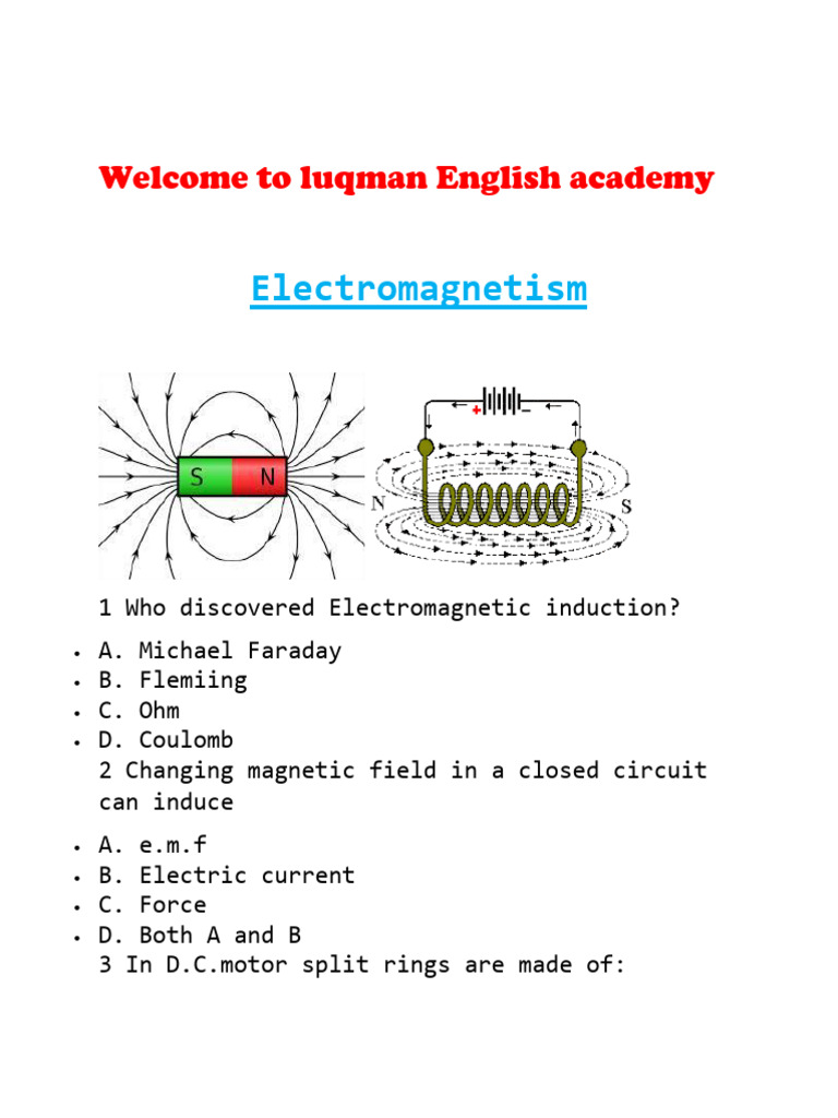 Electromagnetism Quiz for 10th Grade | PDF