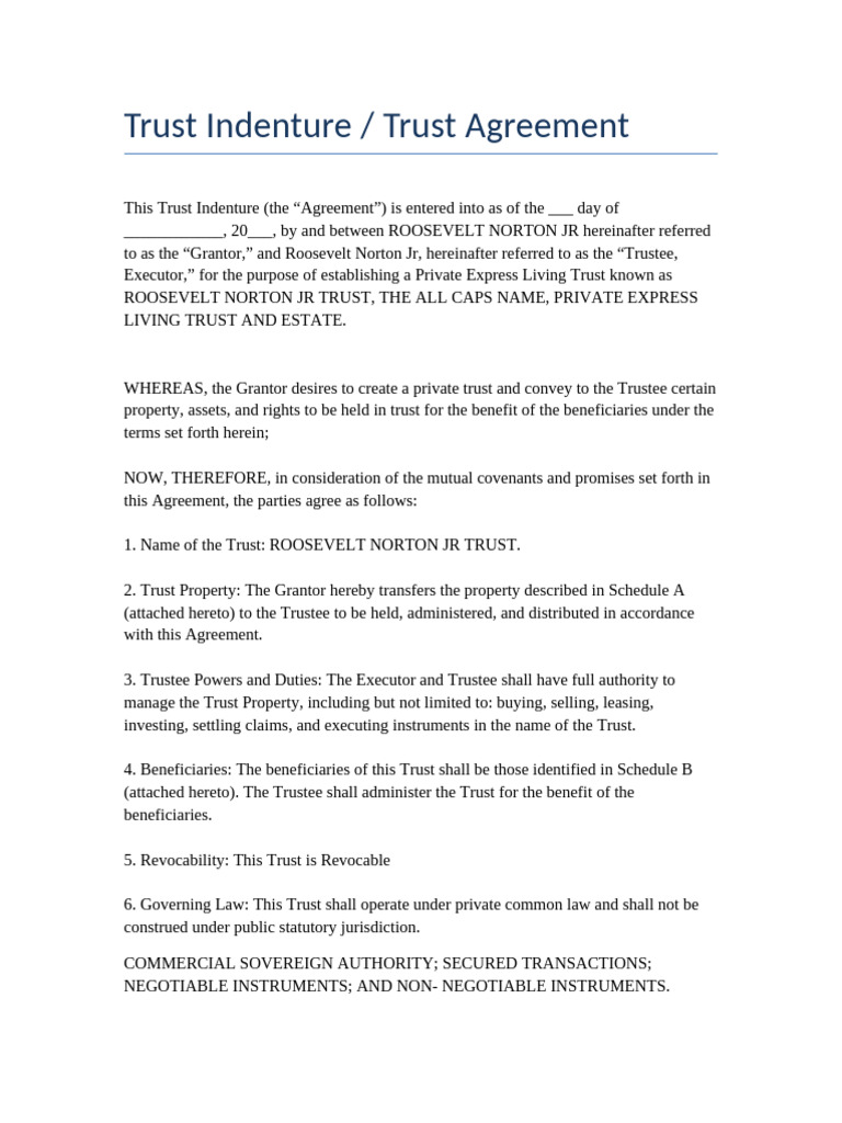 Trust Indenture Agreement Right to Filing These Documents (1) | PDF ...