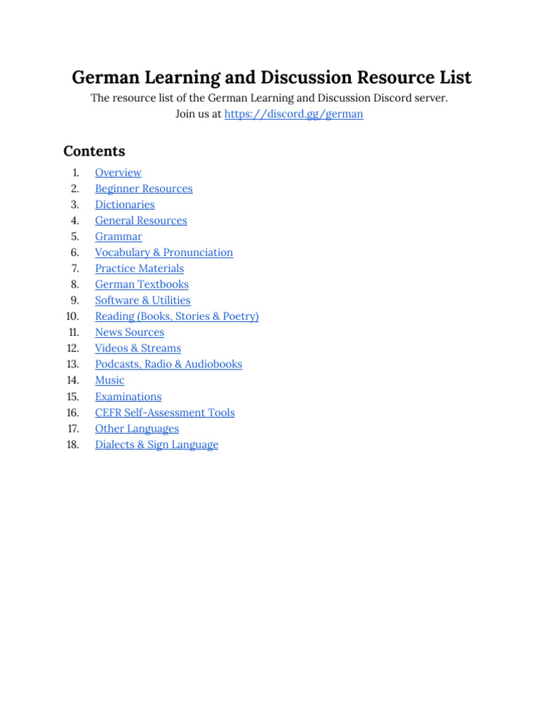 German Learning and Discussion Resource List | PDF | Adjective | Dictionary