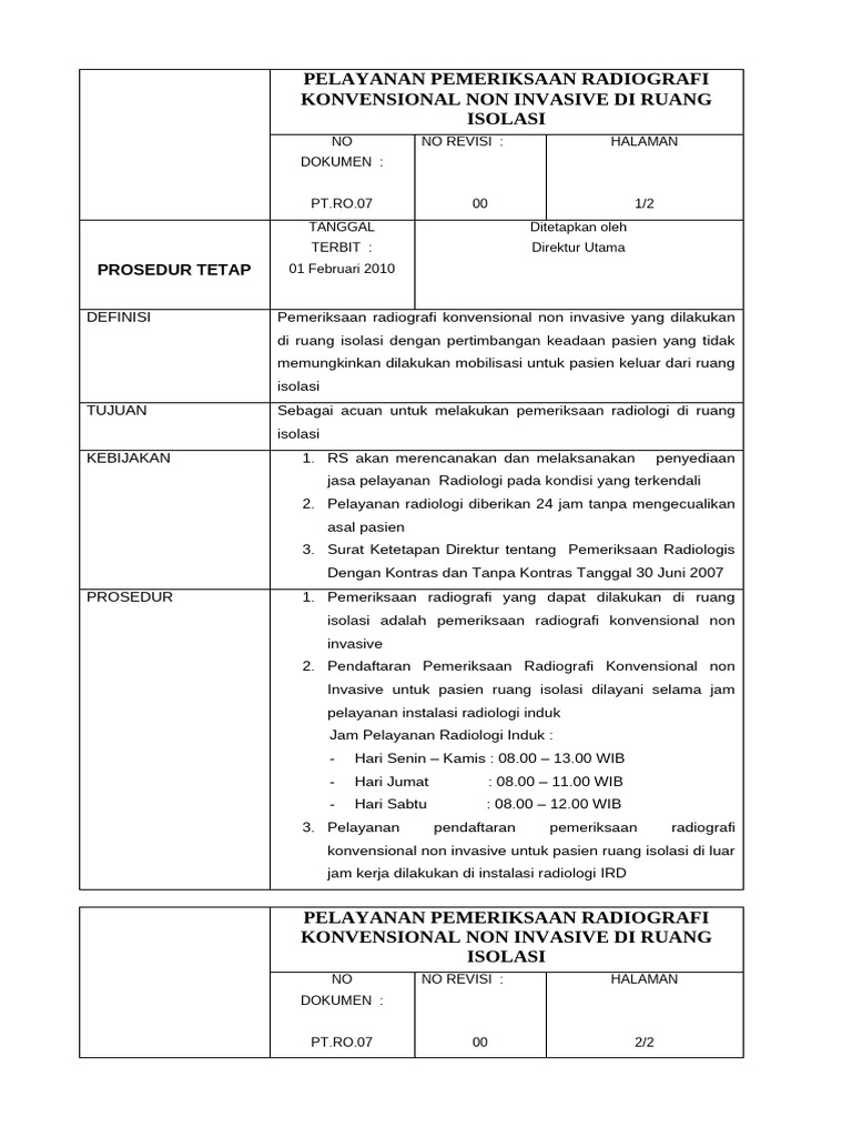 7-Pelayanan Pemeriksaan Radiografi Ruang Isolasi | PDF