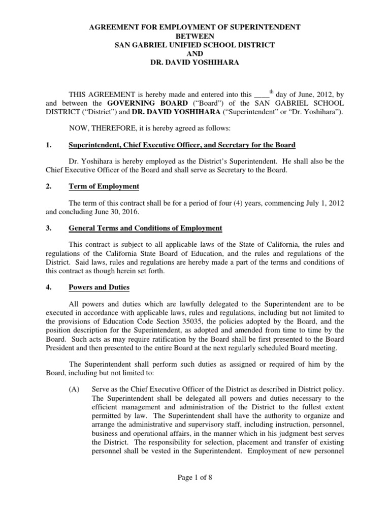 David Yoshihara Superintendent Contract | PDF | Employee Benefits ...
