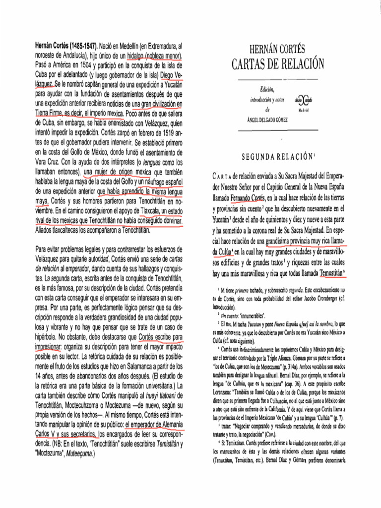 Segunda Carta de Relación - Selecciones (Cortés) | PDF