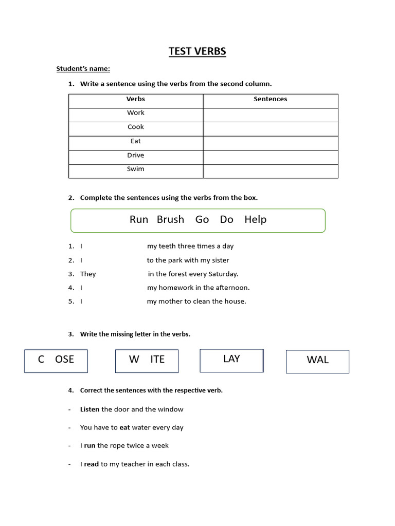 Test Verbs Big English 4 | PDF