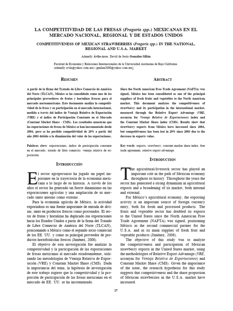 La Competitividad de Las Fresas (Fragaria SPP.) Mexicana | PDF ...
