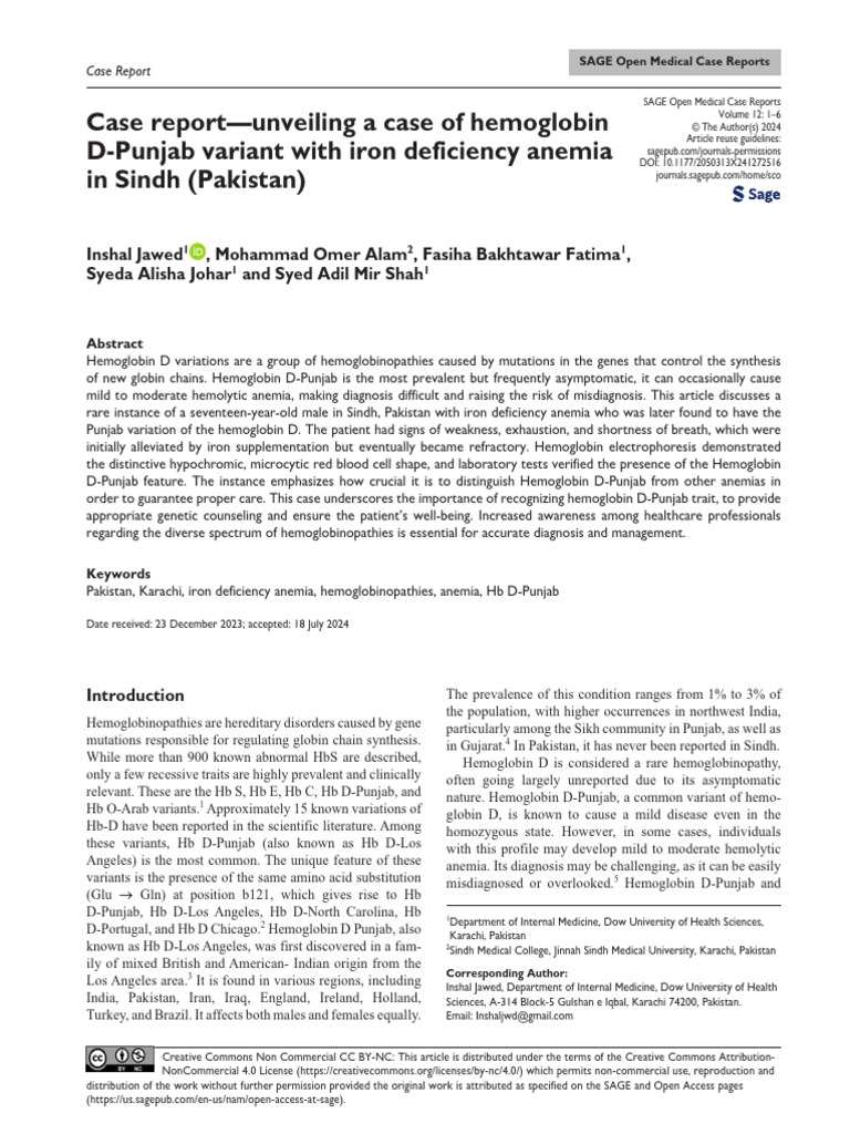 Case of Hemoglobin D-Punjab Anemia | PDF | Anemia | Hemoglobin