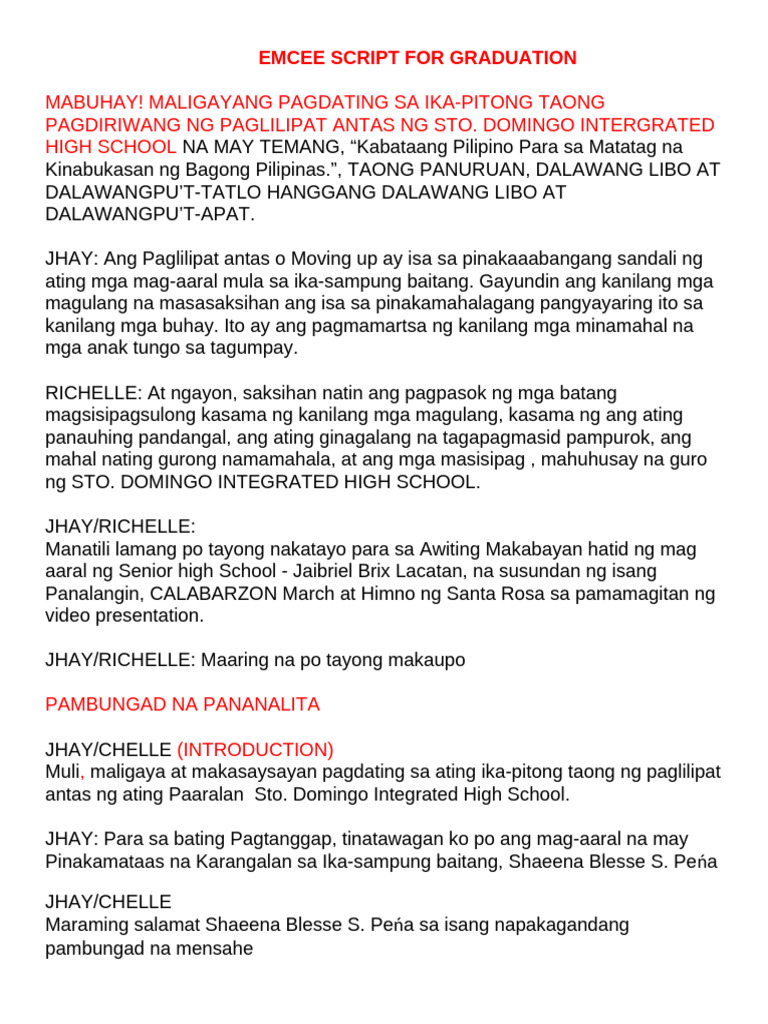 Emcee Script For Graduation | PDF