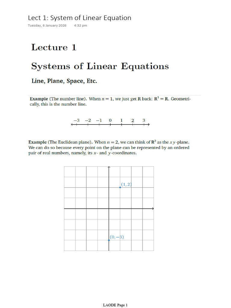 Lect 1. System of Linear Equation Updated | PDF