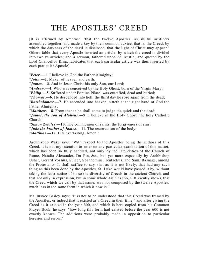 The Apostles Creed | PDF | God The Father | Christian Denominational Families