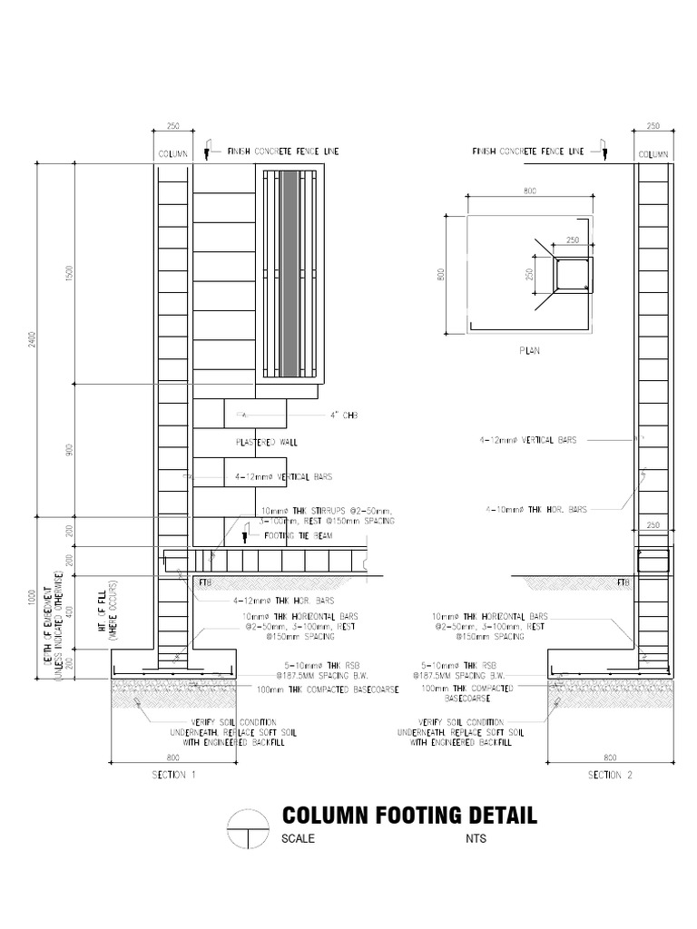 Column Footing Details Nts | PDF