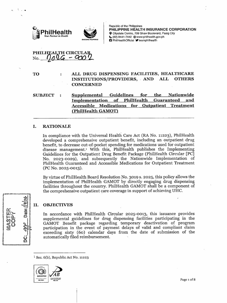 PhilHealth GAMOT Implementation Guidelines | PDF | Social Programs ...