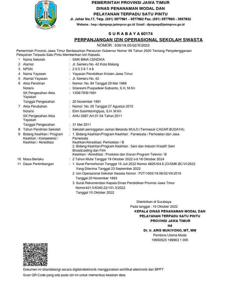 Serftifikat Perpanjangan Ijin Operasional 2022 New | PDF