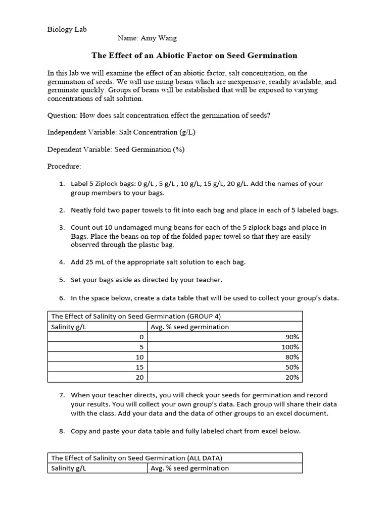 Lab - Seed Germination - Salt Water 2020-2021 - Amy Wang | PDF | Plant ...