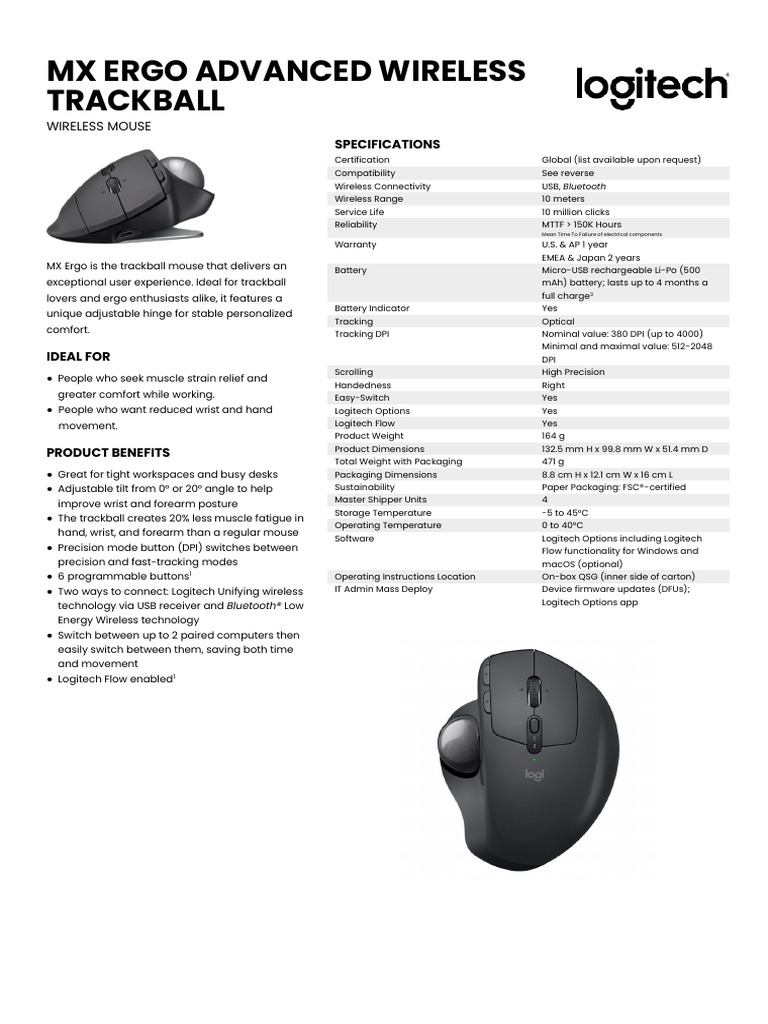 MX Ergo Advanced Wireless Trackball Mouse | PDF | Windows 10 | Computing