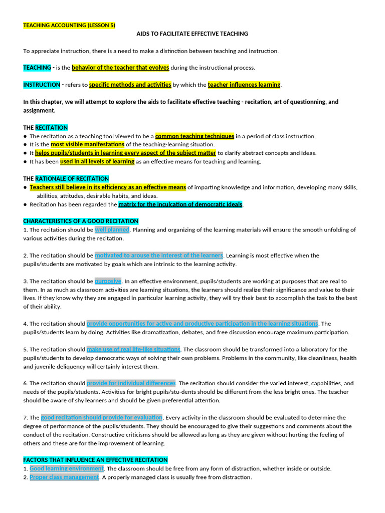Effective Teaching Aids in Accounting | PDF | Learning | Reinforcement