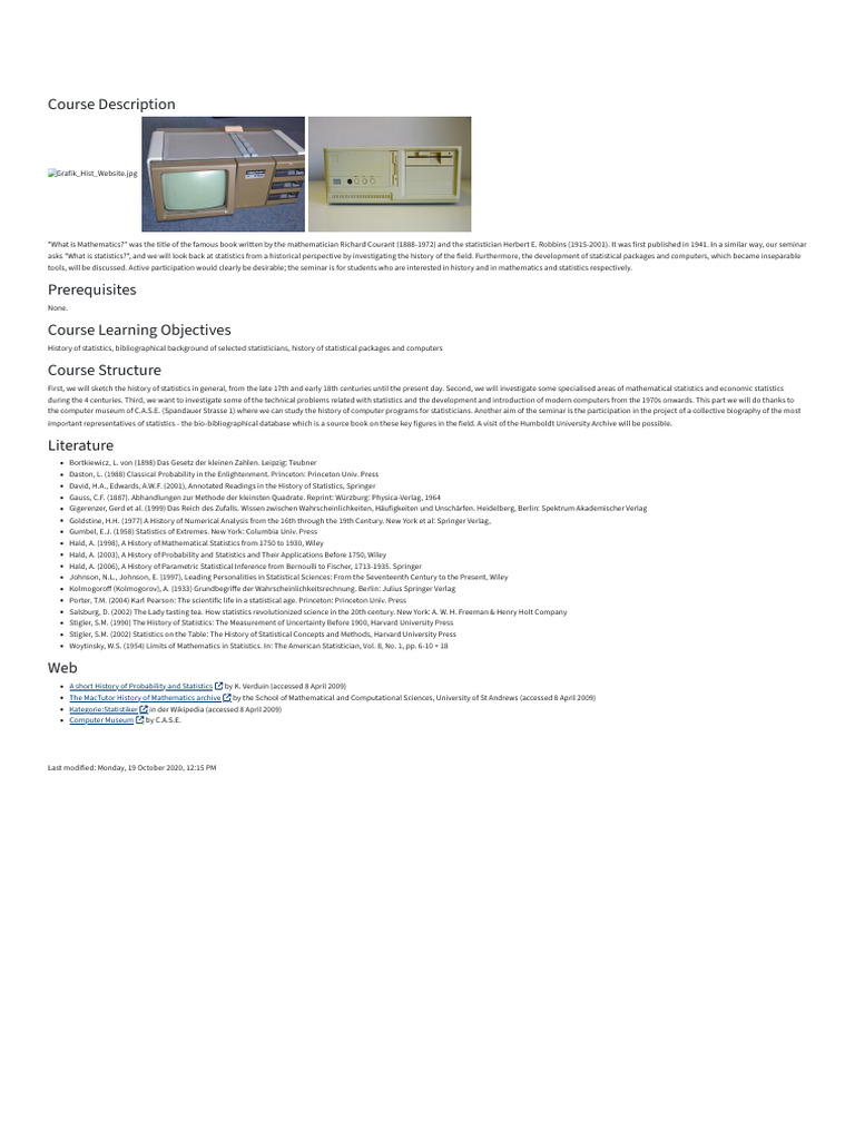 History of Statistics Seminar Overview | PDF | Statistics | Mathematics