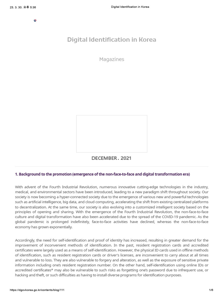 Digital Identification in Korea (2021) | PDF | Identity Document ...