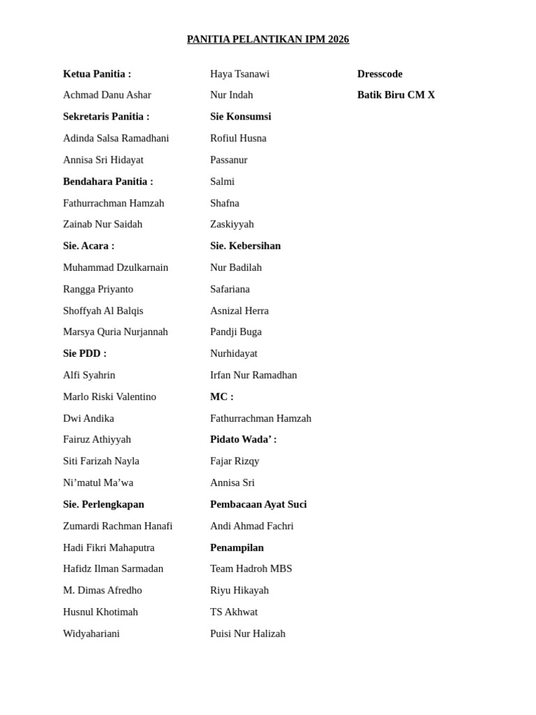 Panitia Pelantikan IPM 2026 | PDF
