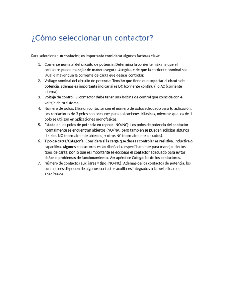 Cómo Seleccionar Un Contactor | PDF