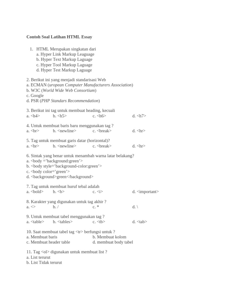 Contoh Soal HTML dan Tabel Latihan | PDF