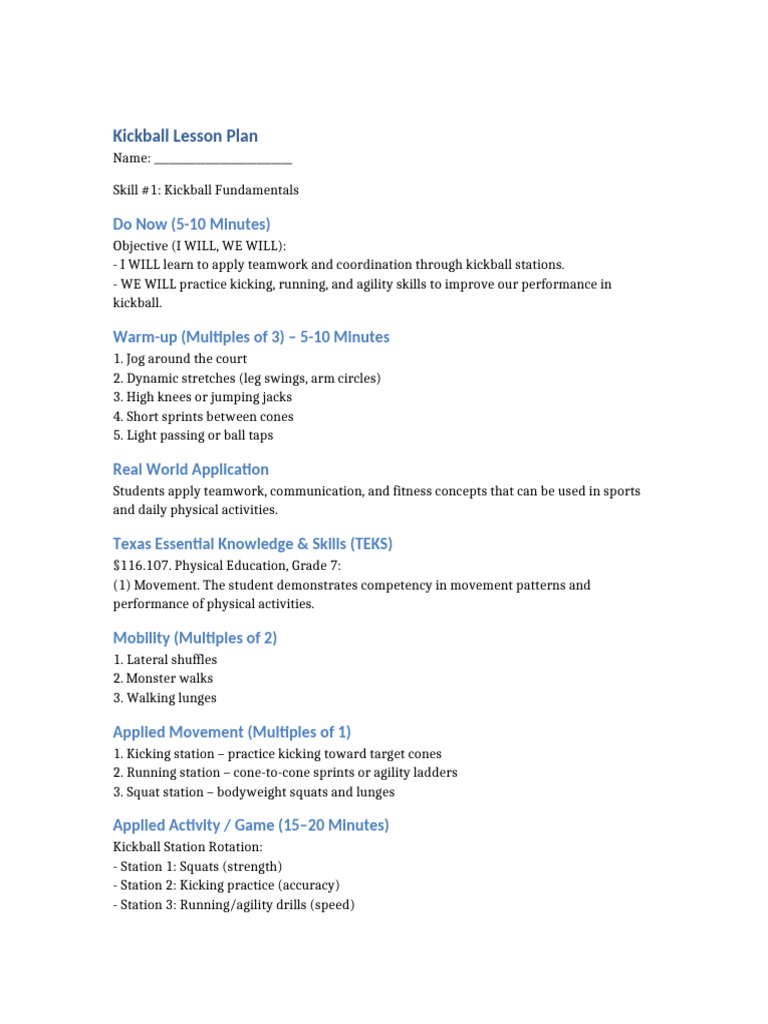 Kickball Lesson Plan | PDF