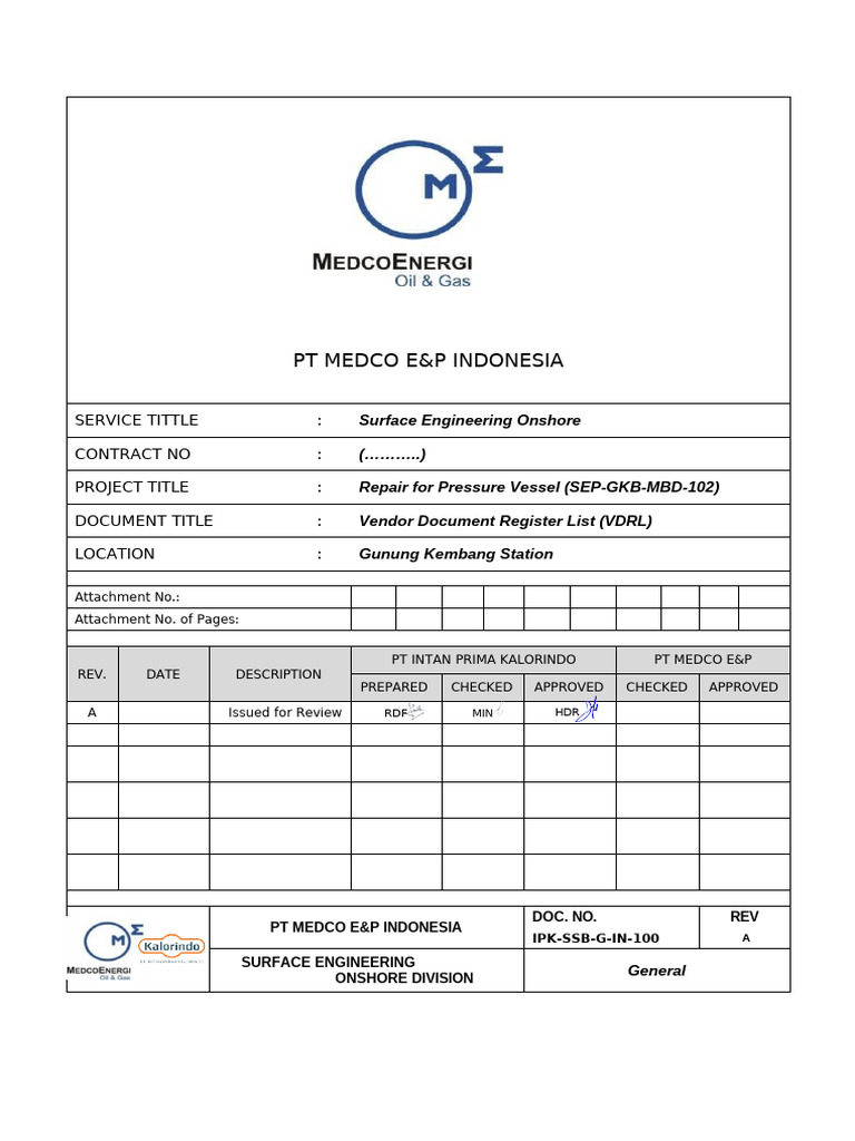 SRPV-IPK-RMU-G-In-100 - Vendor Document Register List (VDRL) Rev.1 ...