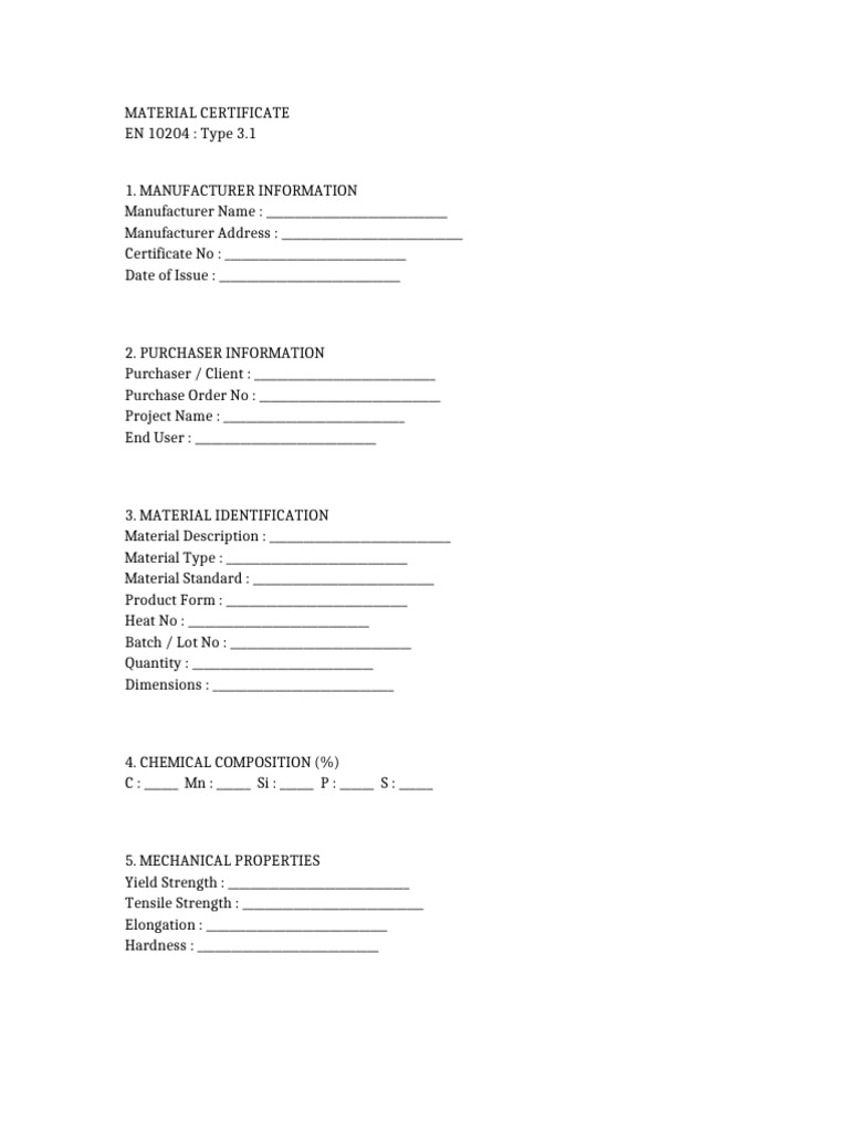 Form Kosong MTC EN10204 3.1 | PDF