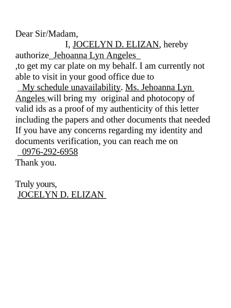 Authorization Letter For Lto | PDF