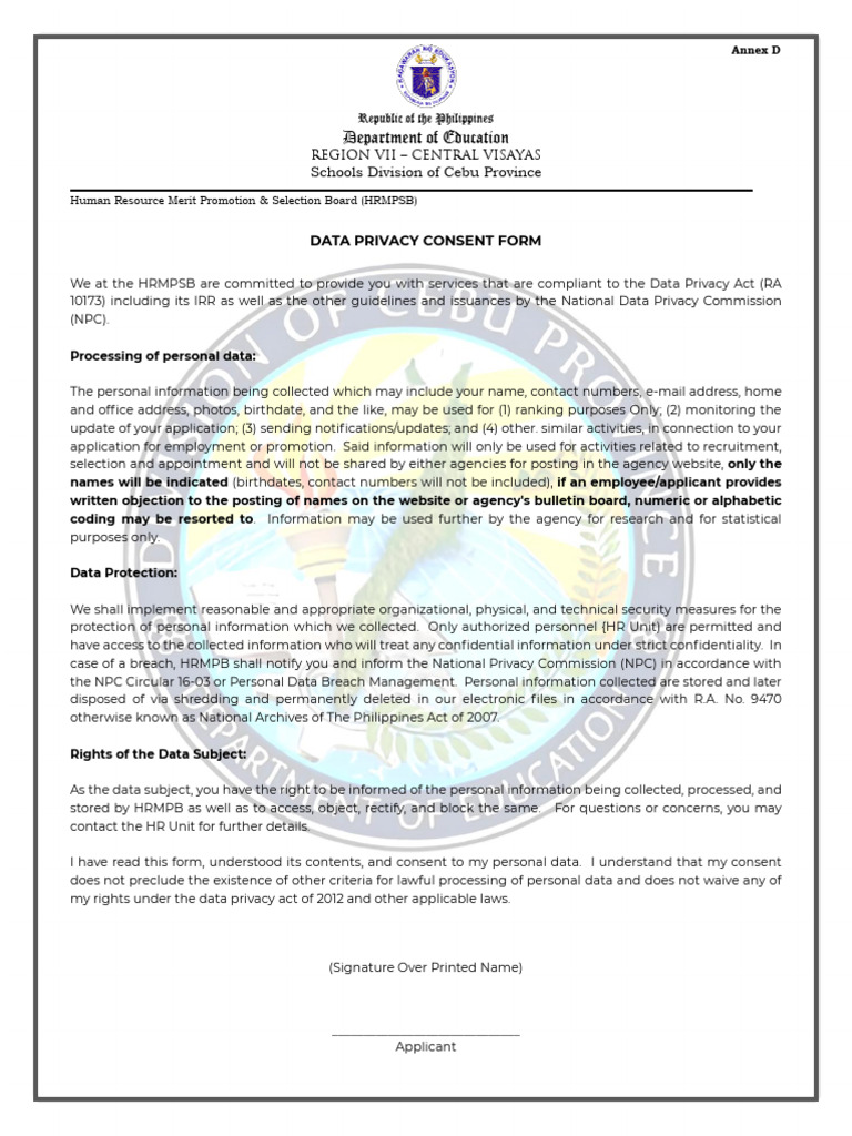 Data Privacy Consent Form | PDF | Privacy | Information Privacy
