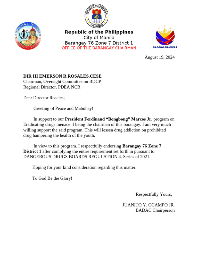 Application Letter For Drug Clearing | PDF