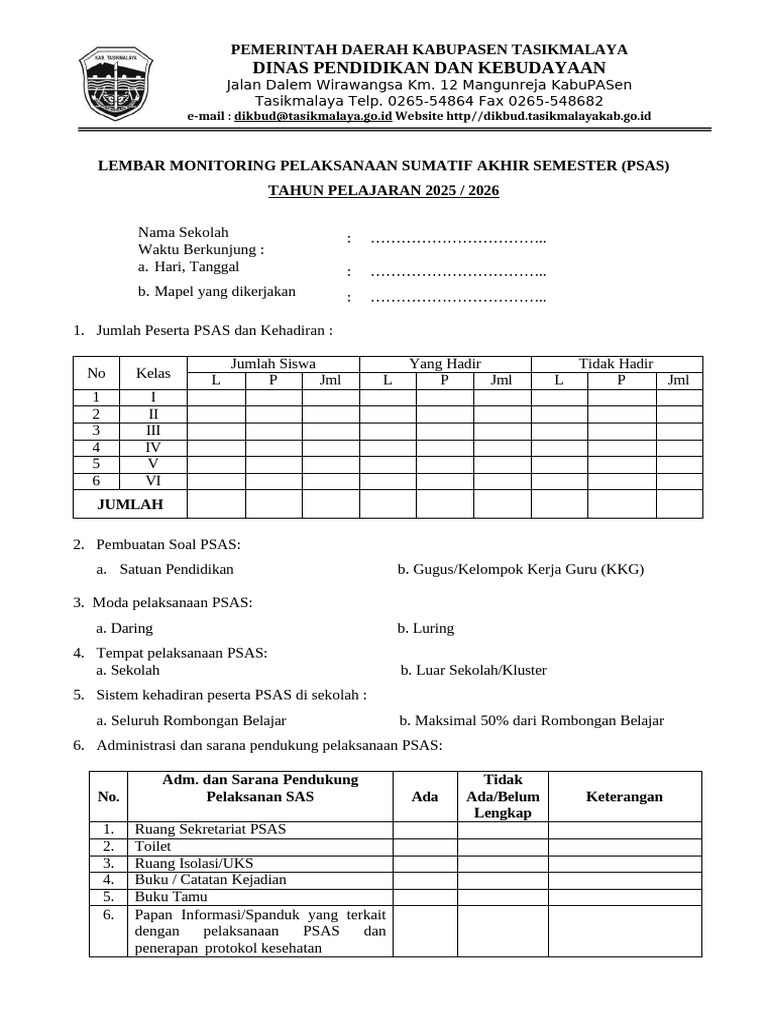 Monitoring PSAS Akhir Semester 2025/2026 | PDF