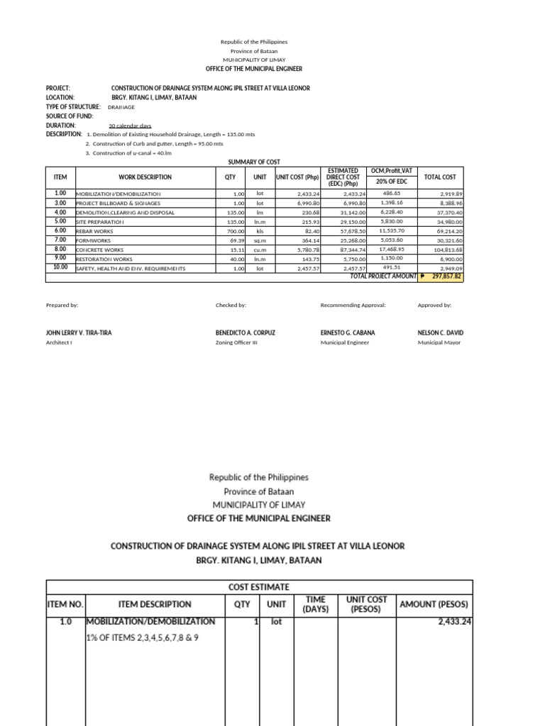 Drainage System Project Cost Estimate | PDF | Building Materials ...