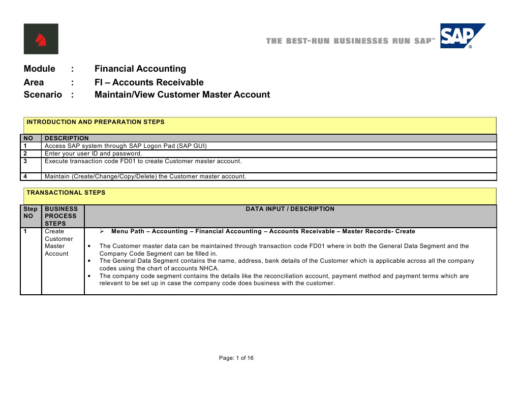 SAP FD01 Transaction Code Tutorial: Maintain Customer Master Data | PDF ...