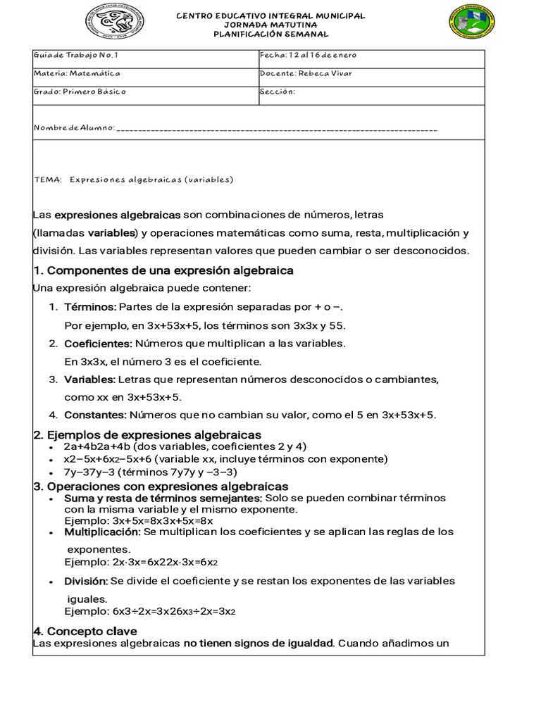 Guía de Trabajo No 1 Matematica | PDF | Análisis matemático | Matemáticas