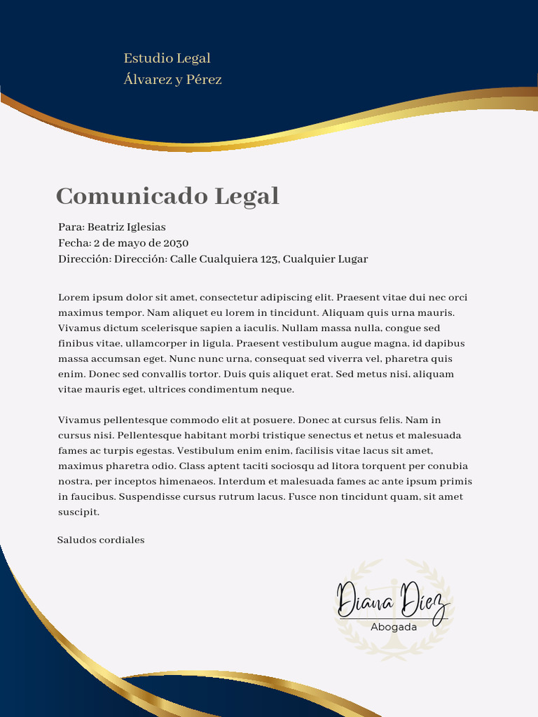 Documento A4 Carta de Comunicado Legal Elegante Profesional Azul y ...