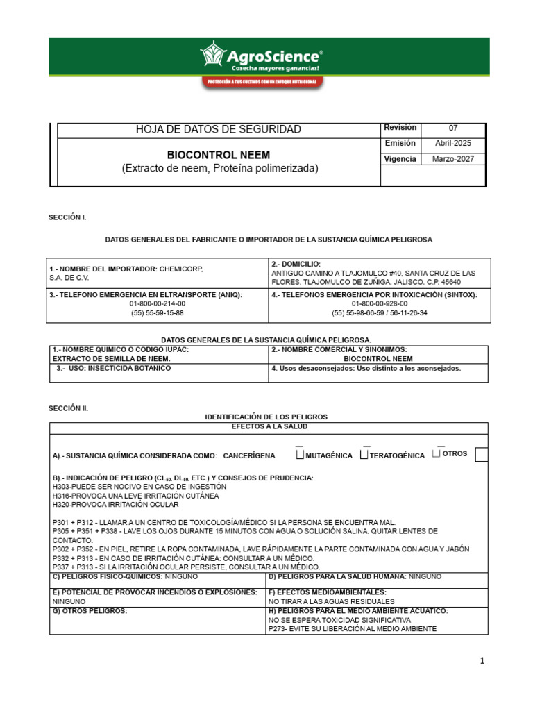 Bio-Nim Neemix (Azadiractina) msds | PDF | Agua | Solubilidad