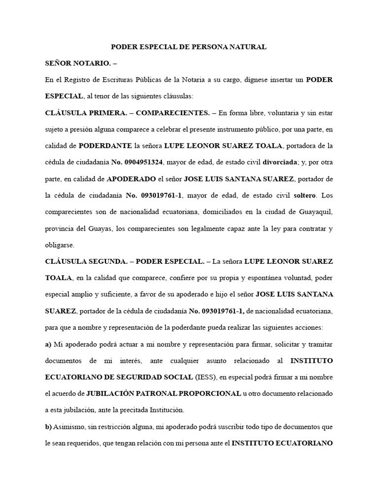 Minuta Poder Especial | PDF