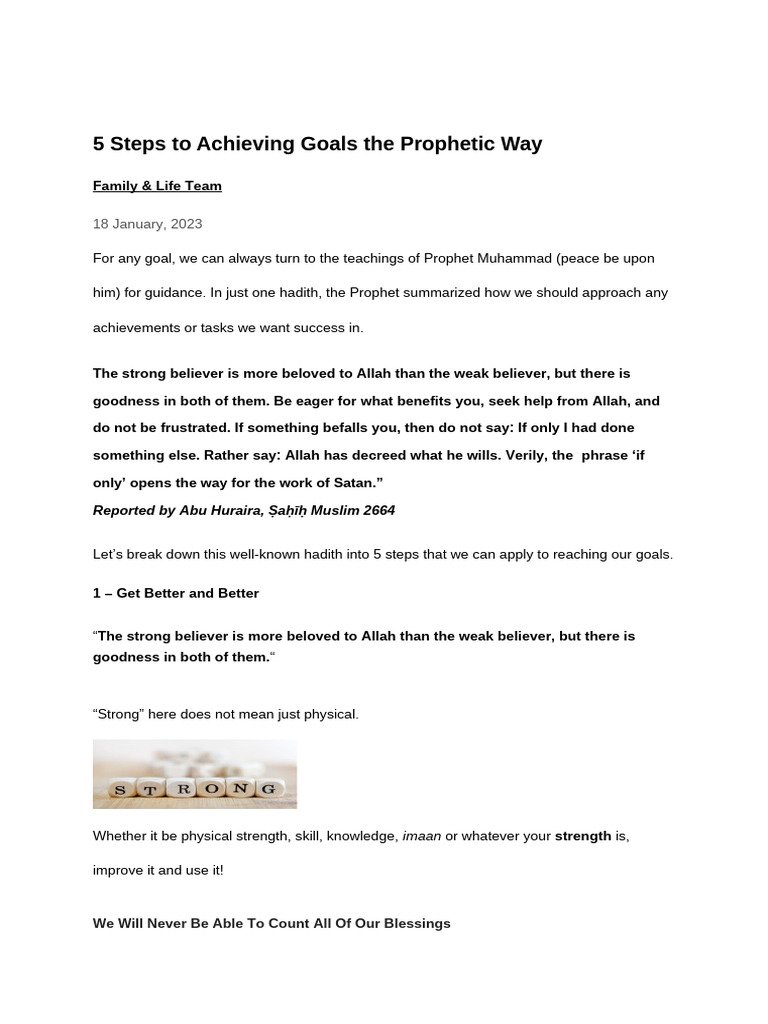 5 Steps To Achieving Goals The Prophetic Way | PDF | God In Islam ...