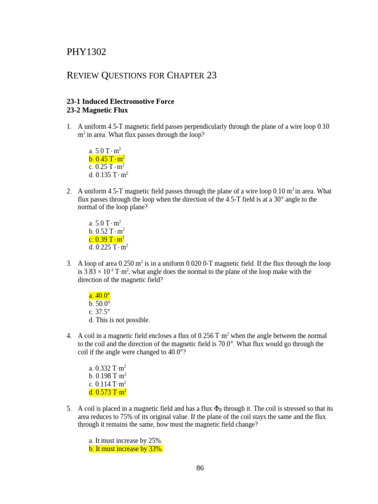 Chapter 23 Physics Review Questions | PDF | Electromagnetic Induction ...