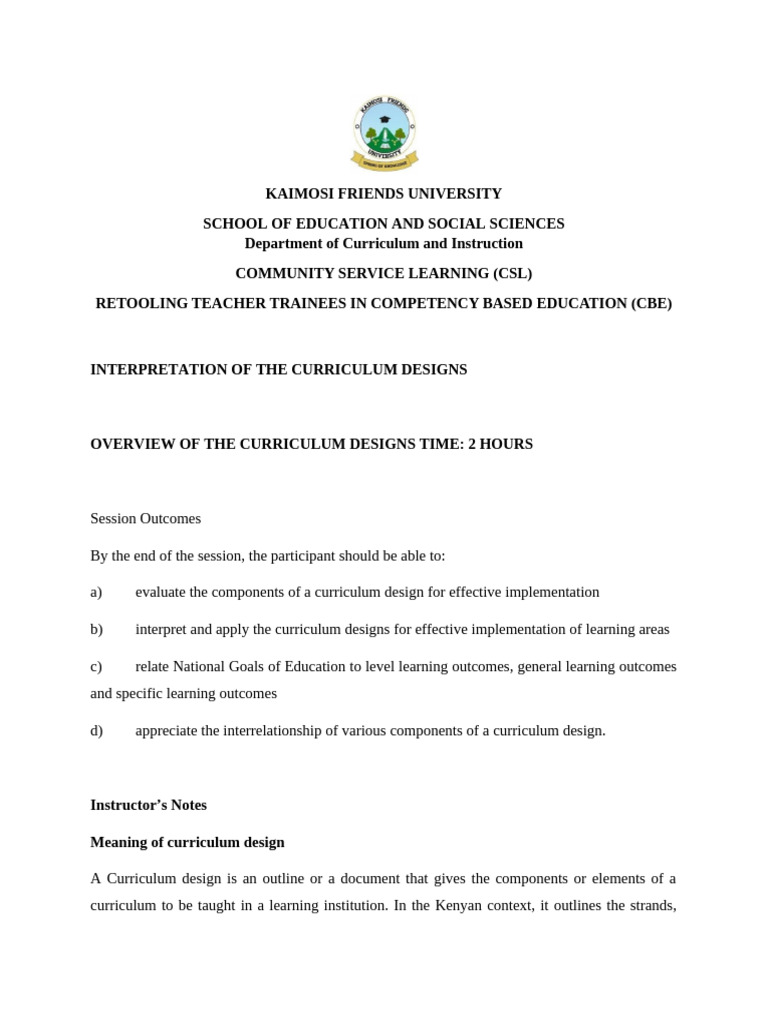 Curriculum Design in Competency-Based Education | PDF | Educational ...