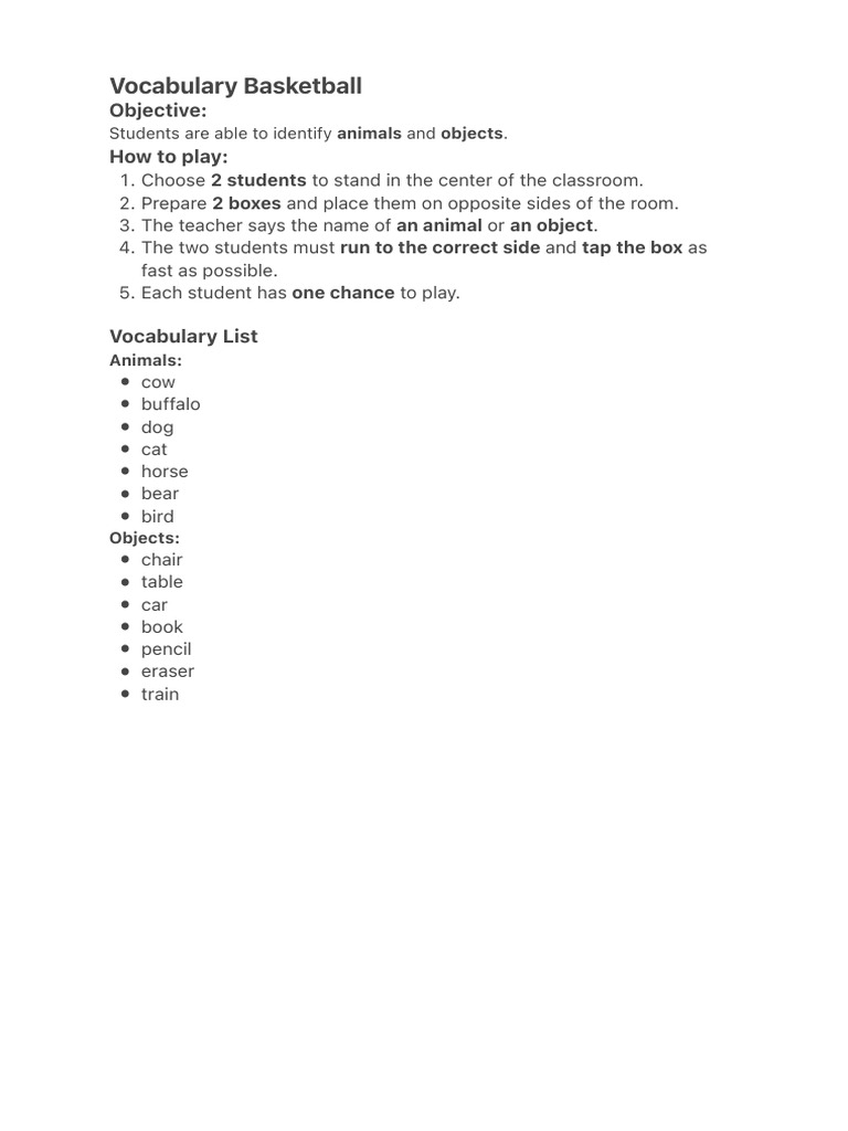 Vocabulary Basketball Game Guide | PDF