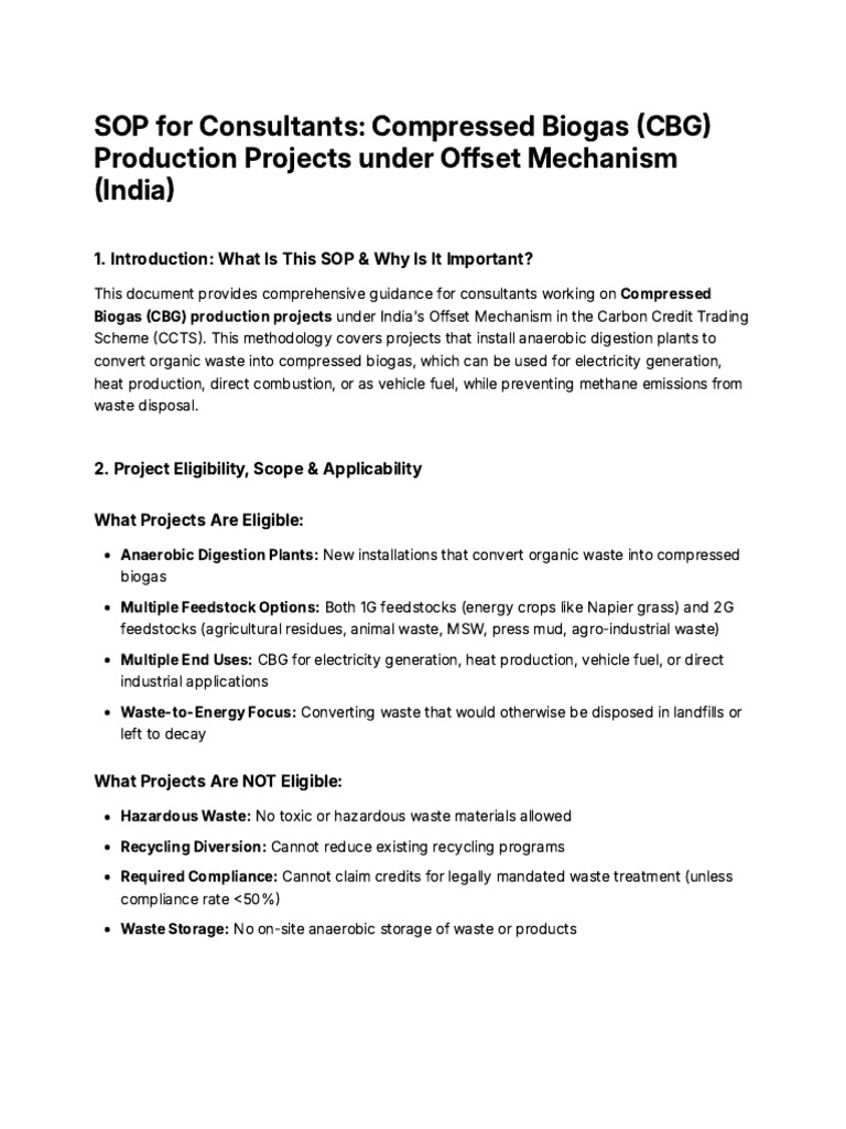 CBG Production Projects SOP for India | PDF | Waste | Biogas