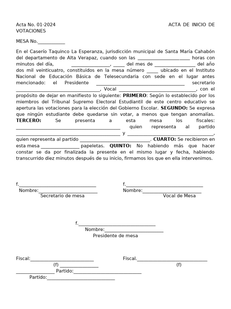 4 Acta Inico y Cierre de Elecciones 2019_084850[1] | PDF | Responsabilidad | Corrupción política