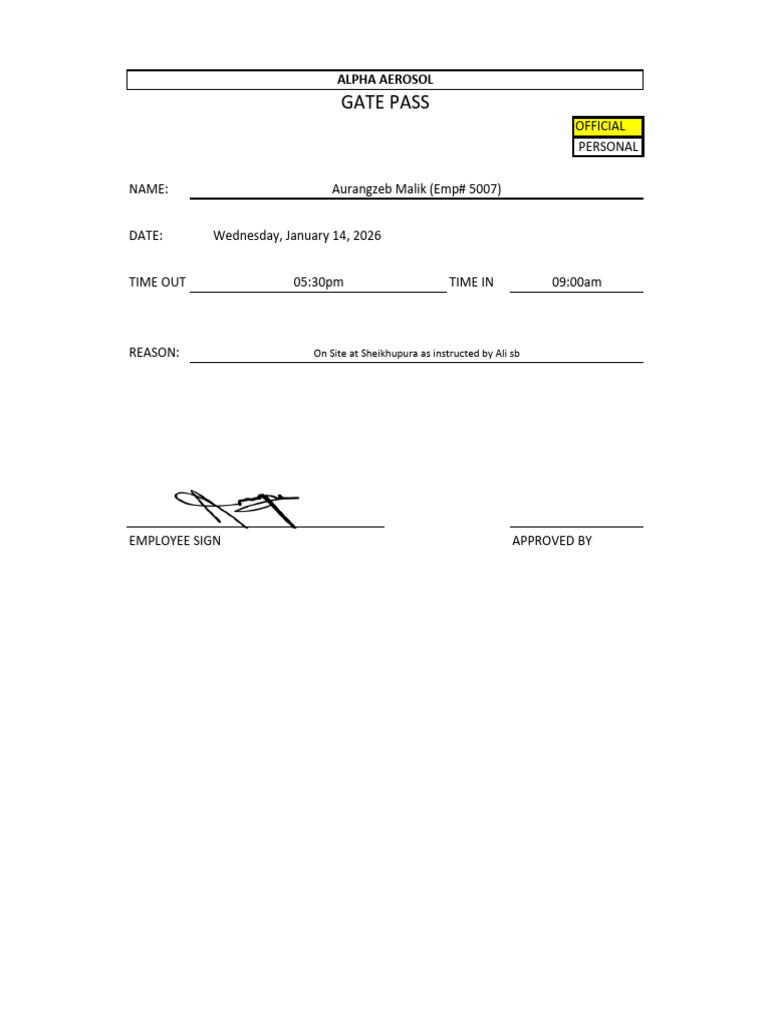 Alpha Aerosol Gate Pass Document | PDF