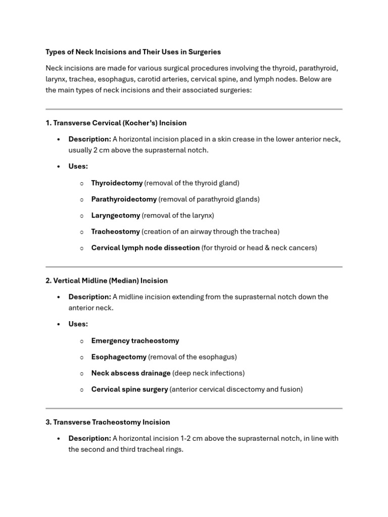 Neck Incisions in Surgical Procedures | PDF | Neck | Common Carotid Artery
