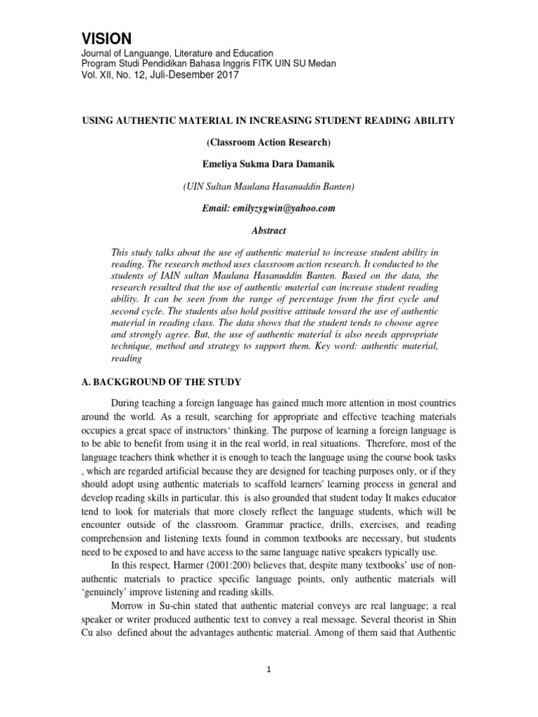 Using Authentic Material in Increasing Student Reading Ability | PDF ...