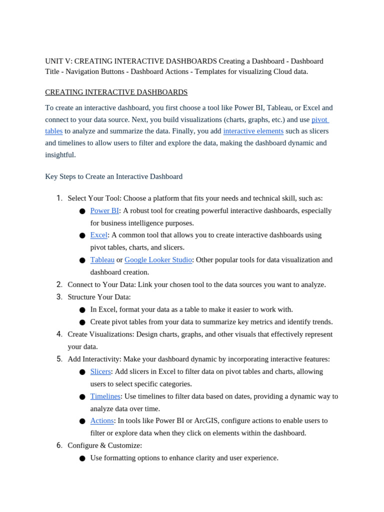 Interactive Dashboard Creation Guide | PDF | Hyperlink | Usability